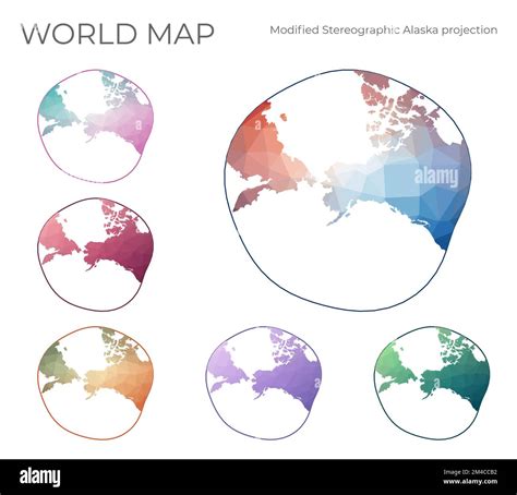 Low Poly World Map Set Modified Stereographic Projection For Alaska Collection Of The World