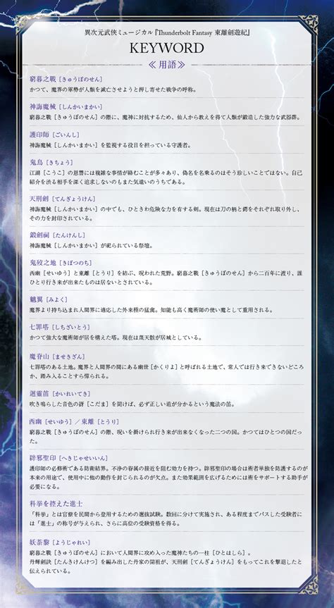 専門用語解説 星組公演 Thunderbolt Fantasyサンダーボルト ファンタジー東離劍遊紀とうりけんゆうき