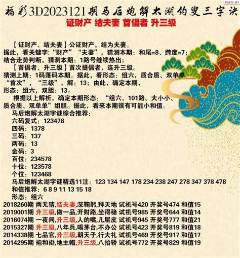 23年121期马后炮解太湖字谜之 证财产 结夫妻 首倡者 升三级天齐网