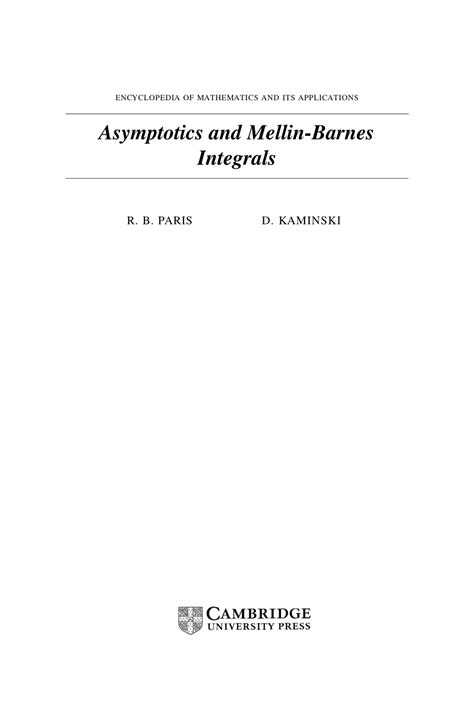 Pdf Asymptotics And Mellinbarnes Integrals