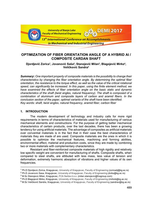 Pdf Optimization Of Fiber Orientation Angle Of A Hybrid Al Composite Cardan Shaft
