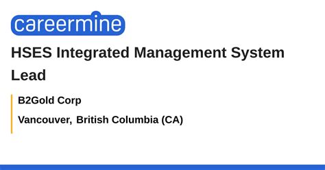 Hses Integrated Management System Lead Job With B2gold Corp 2331505