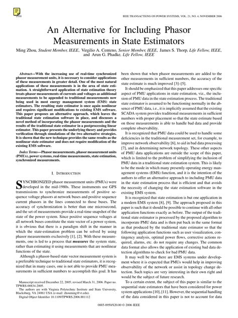 Pdf An Alternative For Including Phasor Measurements In State Estimators