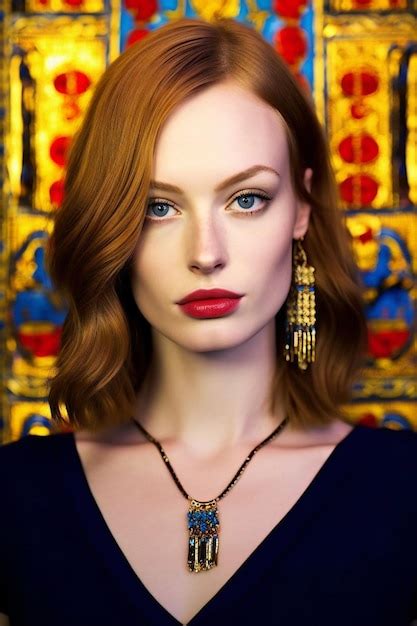 Premium Ai Image Portrait Of A Beautiful Redhead Woman In A Blue