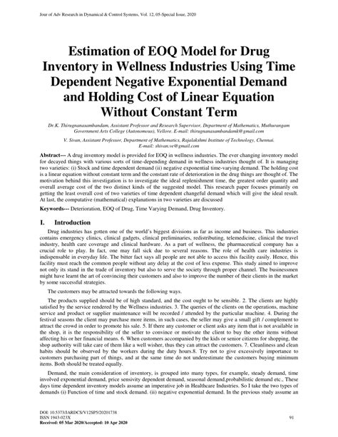 Pdf Estimation Of Eoq Model For Drug Inventory In Wellness Industries Using Time Dependent