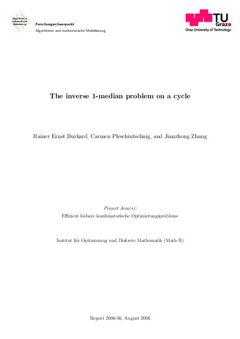 Pdf The Inverse 1 Median Problem On A Cycle Rainer Burkard