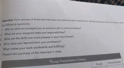 Interview Form Groups Of Three And Interview StudyX