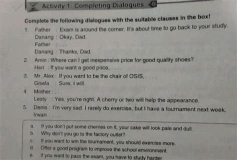 Activity 1 Completing Dialogues Complete The StudyX