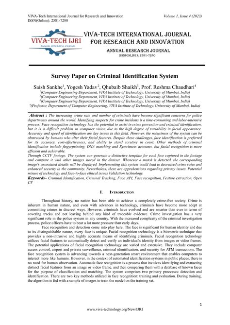 Pdf Survey Paper On Criminal Identification System