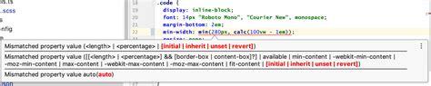 Sass Cssscss Error Mismatched Property Value For Min Width Min