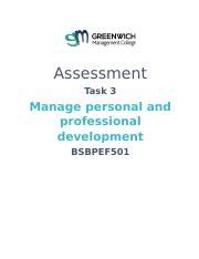 BSBPEF501 Task 3 Docx Assessment Task 3 Manage Personal And