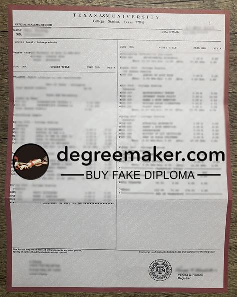 Purchase Texas Aandm University Tamu Fake Transcript Online