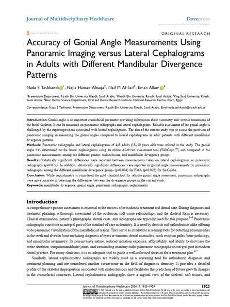 Accuracy Of Gonial Angle Measurements Using Panora Pdf Dentistry Orthodontics