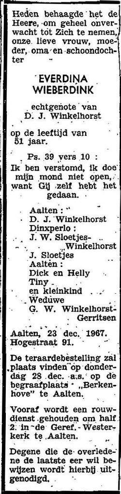 Everdina Wieberdink Winkelhorst 1916 1967 Find A Grave Gedenkplek