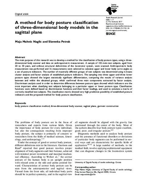 Pdf A Method For Body Posture Classification Of Three Dimensional