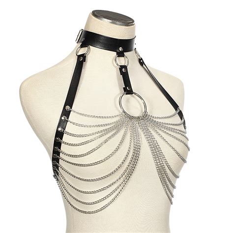 Leather Body Harness Chain Bra Empowered Submission