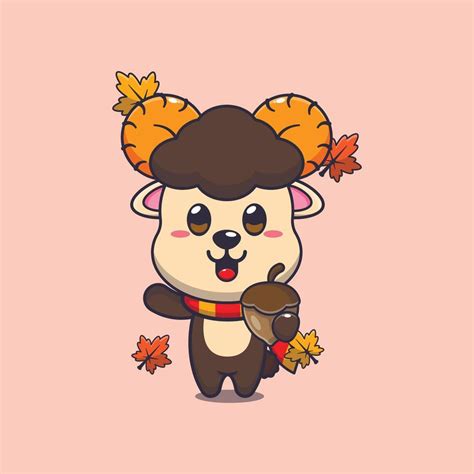 Cute Ram Sheep With Acorns At Autumn Season 45638531 Vector Art At Vecteezy