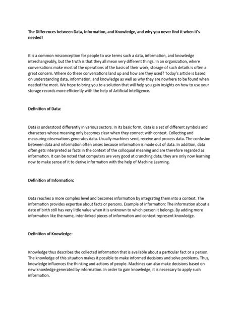 Differences Between Data Information And Knowledge 1 Pdf