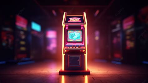 3d Illustration Of A Retro Arcade Game Machine In An Arcade Room With Copy Space Conveying The