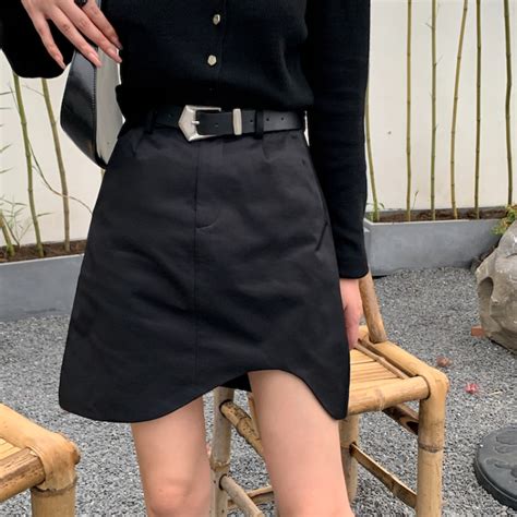 Badu Bg Асиметрични поли Дамски мини нежни чисти Универсални High Street Минималистични дрехи