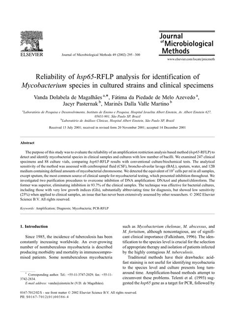 Pdf Reliability Of Hsp65 Rflp Analysis For Identification Of Mycobacterium Species In Cultured