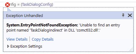Calls To Comctl Dll Succeed In NET But Fail In NET With System