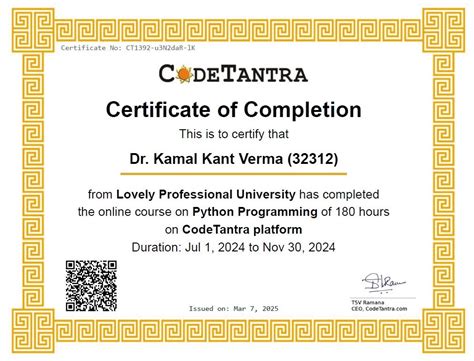 Successfully Completed Python Programming Online Course Dr Kamal Kant Verma