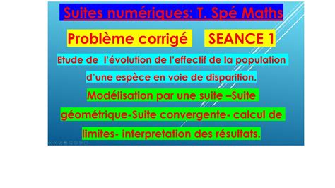 Problème corrigé sur les suites numériques Terminale Spé maths YouTube