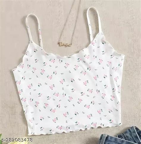 Womens Qutie Cottagecore Ditsy Floral Lettuce Trim Cami Tank Top