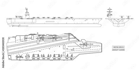 Vettoriale Stock Outline Image Of Aircraft Carrier Military Ship Top