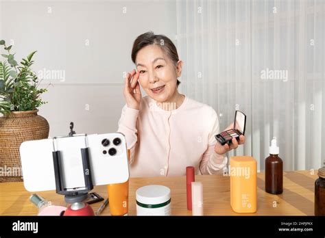 Asian Korean Senior Woman Beauty Creator Influencer Vlogger Concept