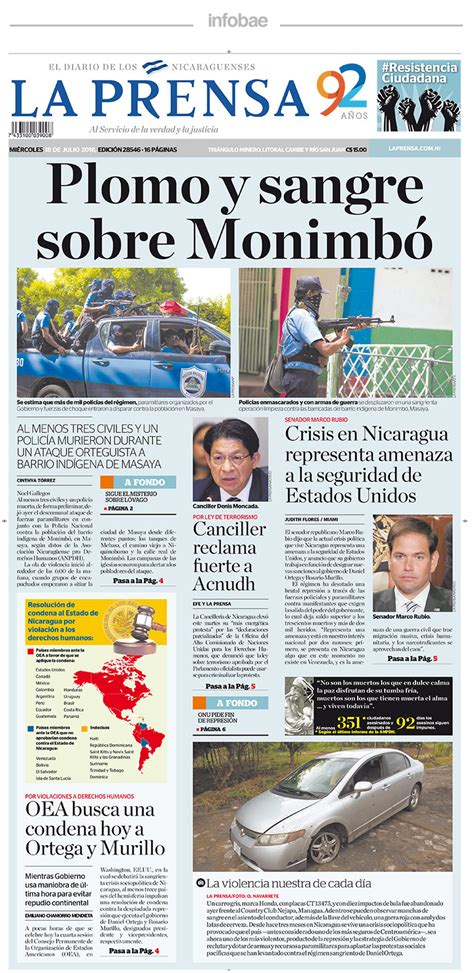 La Prensa Nicaragua Miércoles 18 de julio de 2018 Infobae