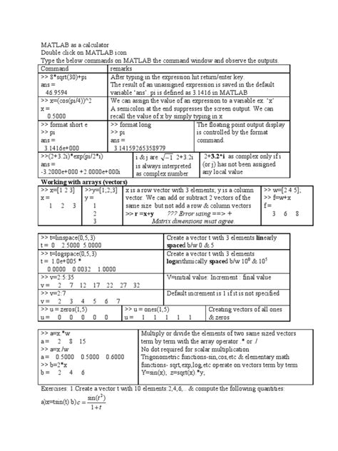 Matlab As A Calculator Download Free Pdf Matlab Matrix Mathematics