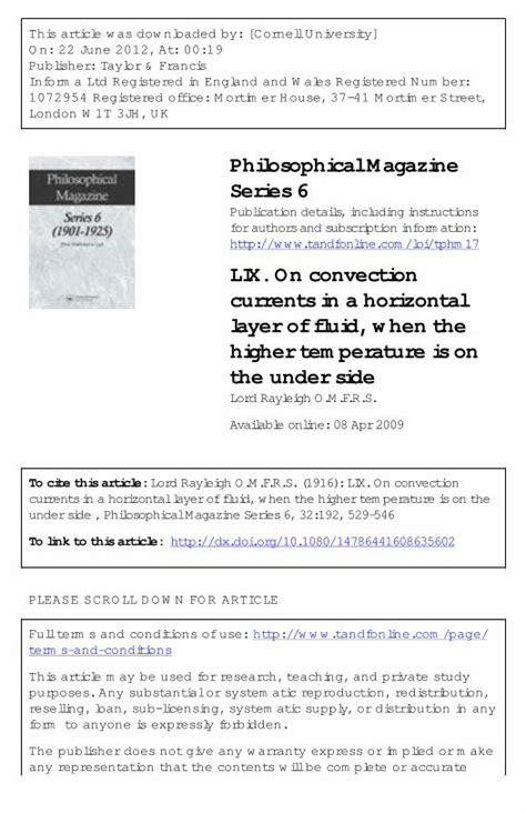Pdf 1919 On Convection Currents In A Horizontal Layer Of Fluid When