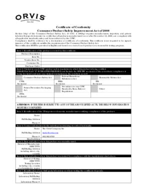 Fillable Online Certificate Of Comformity Form CPSC CertOfComformity