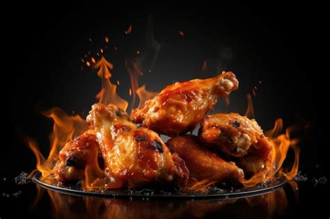Premium Photo Chicken Wings Fire Grilling Burning