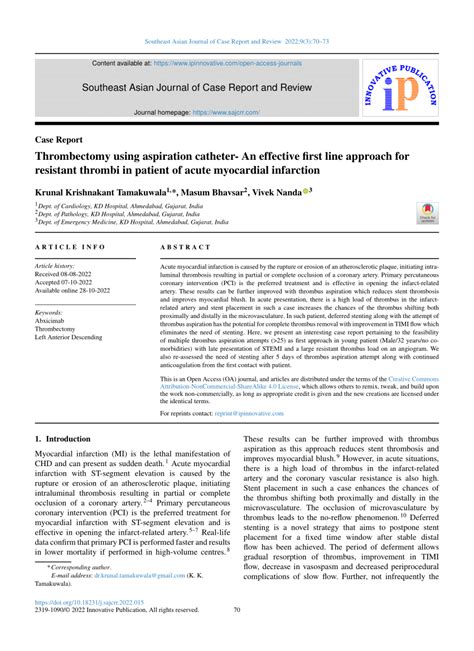 Pdf Thrombectomy Using Aspiration Catheter An Effective First Line