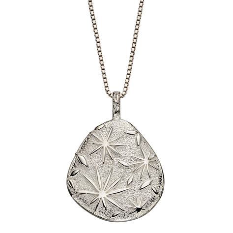 Sterling Silver Fossil Flower Textured Pendant And Chain