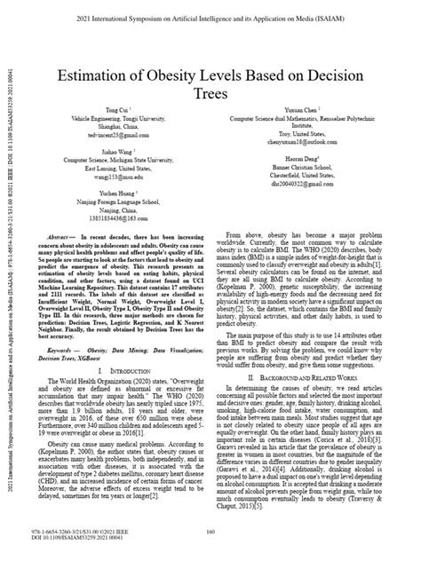 Estimation Of Obesity Levels Based On Decision Trees Pdf Data