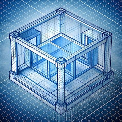 A Blueprint Style Illustration Of A House Structure Rendered In A Faded