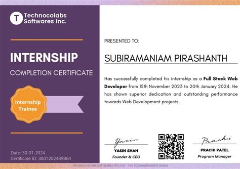 Pirashanth S On Linkedin Technocolabs Fullstackdeveloper Internshipsuccess