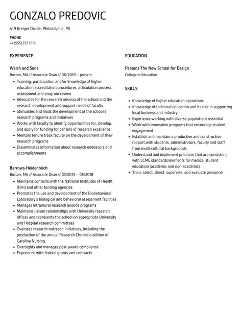Associate Dean Resume Samples Velvet Jobs