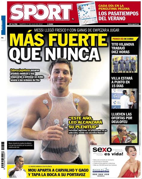 Portada Sport Messi llega más fuerte que nunca Barça Blog Blog del Barça