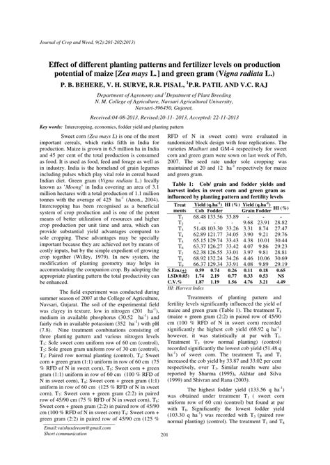 (PDF) Effect of different planting patterns and fertilizer levels on production potential of ...