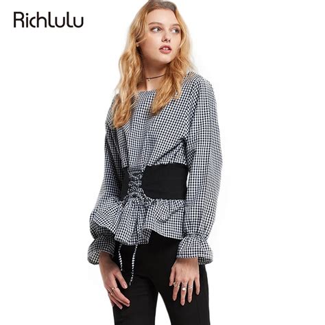 Richlulu Women Plaid Blouse 2017 Autumn Winter New Fashion Shirt Female
