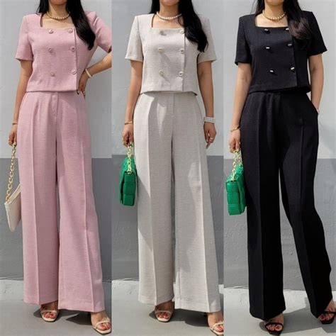 여름 여성정장 세트 여자세미정장 트위드자켓 와이드 바지 투피스 여자셋업