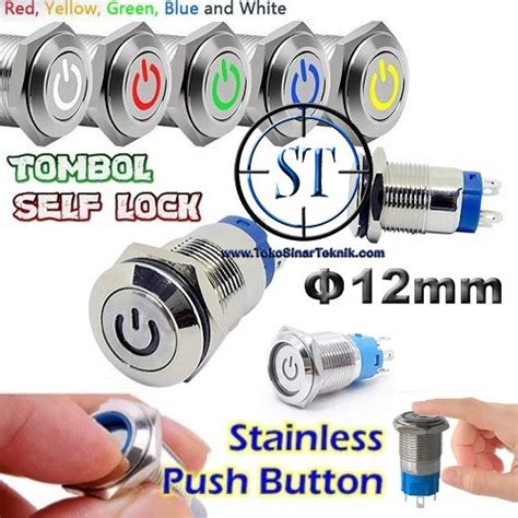 Jual 12mm Stainless Push Button Self Locking Switch Ring LED Saklar Metal Merah Kota Serang