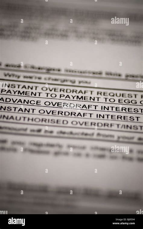 Bank Statement Detail Showing Interest And Overdraft Charges Stock