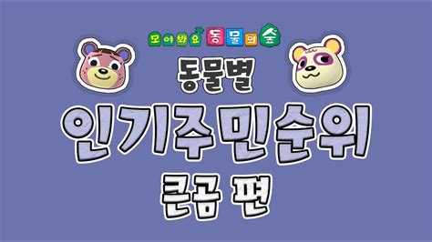 모동숲 동물별 인기주민순위 큰곰 편 Youtube