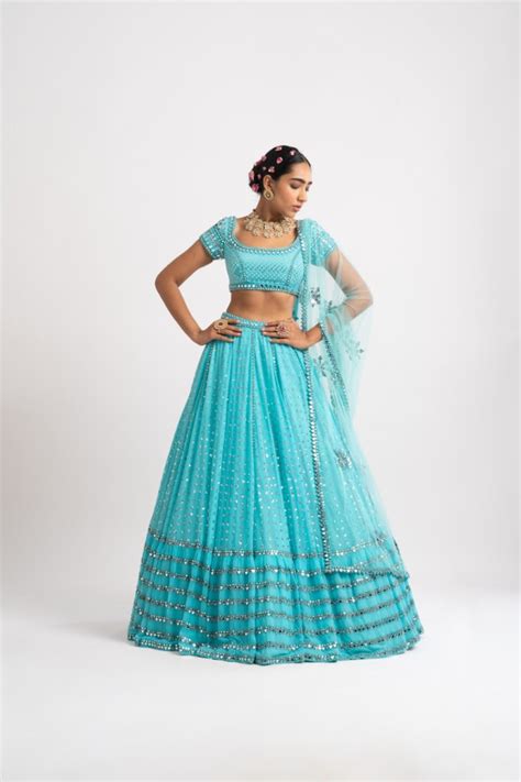 Mint Blue Single Tier Lehenga Set Melange Singapore